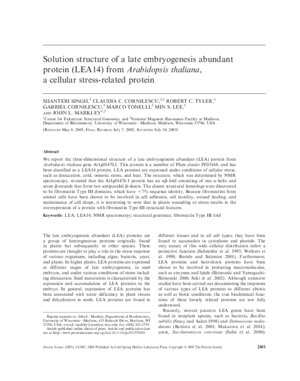 (PDF) Solution structure of a late embryogenesis abundant protein ...