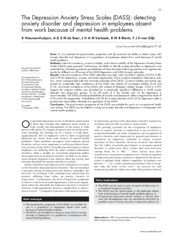 (PDF) The Depression Anxiety Stress Scales (DASS): detecting anxiety ...