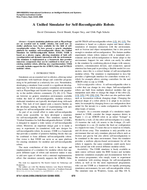 Pdf A Unified Simulator For Self Reconfigurable Robots
