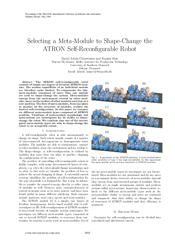 (PDF) Selecting a meta-module to shape-change the ATRON self-reconfigurable robot