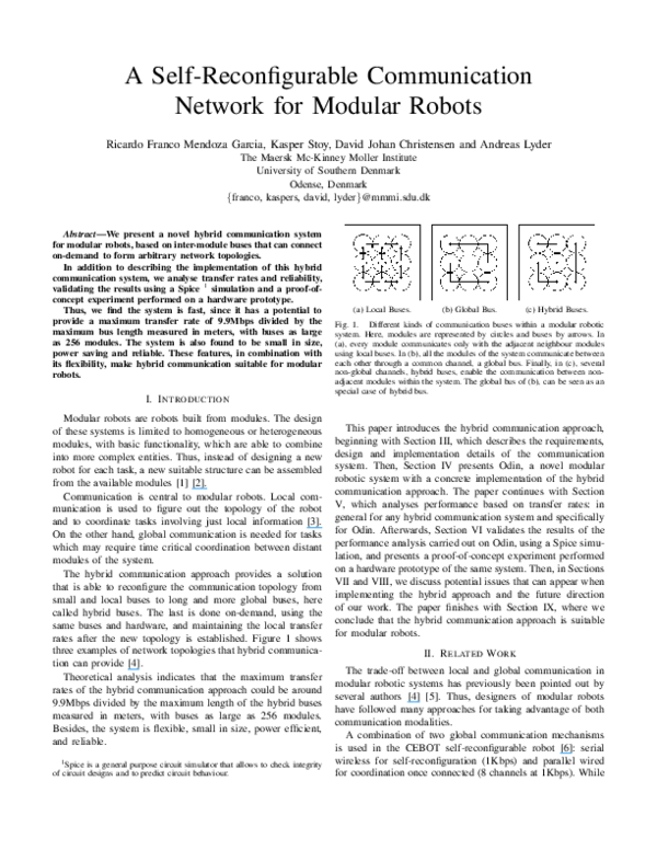 Pdf A Self Reconfigurable Communication Network For Modular Robots