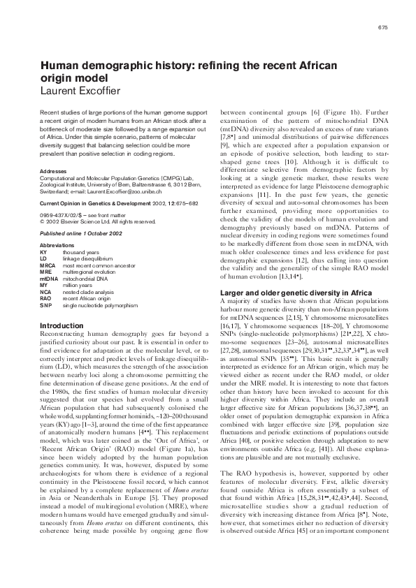 (PDF) Human demographic history: refining the recent African origin model