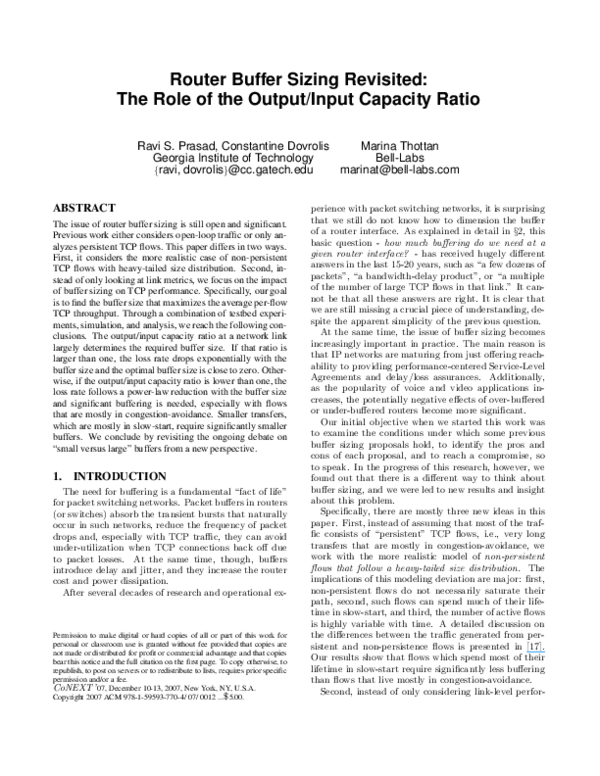 (PDF) Router buffer sizing revisited: the role of the output/input capacity ratio