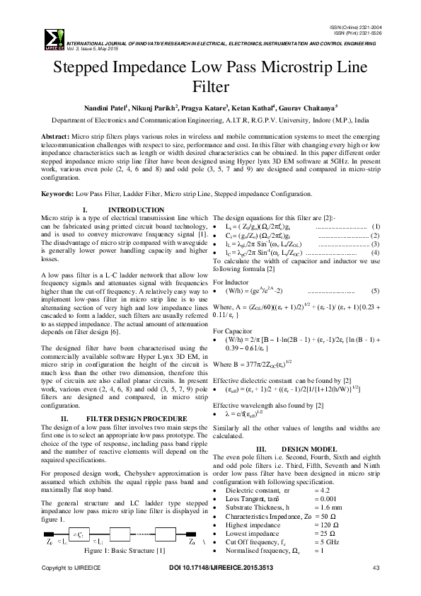 (PDF) Stepped Impedance Low Pass Microstrip Line Filter