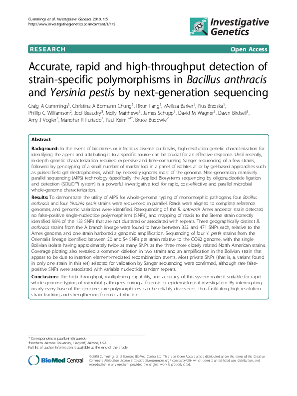 Pdf Accurate Rapid And High Throughput Detection Of Strain Specific Polymorphisms In Bacillus