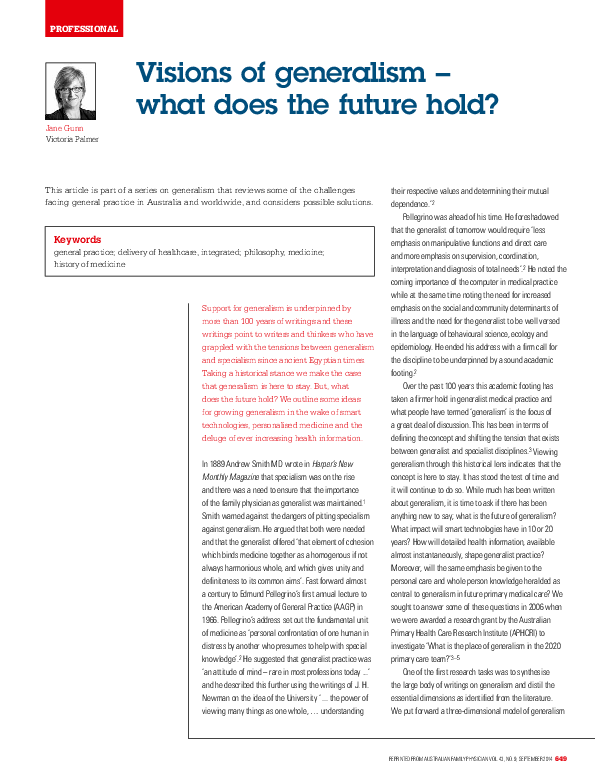 (PDF) Visions of generalism - what does the future hold?
