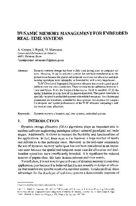 Pdf Dynamic Memory Management For Embedded Real Time Systems