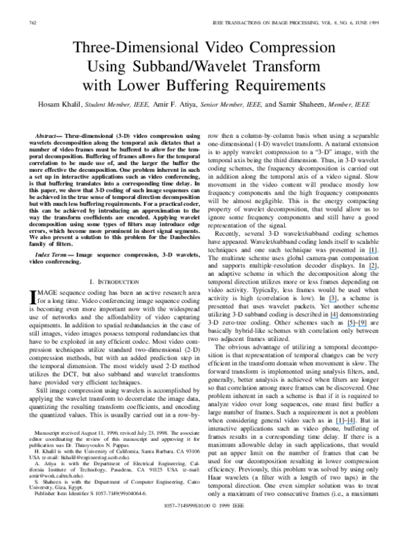 (PDF) Three-dimensional video compression using subband/wavelet transform with lower buffering ...