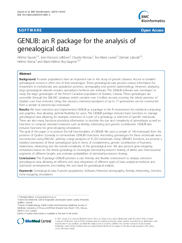 (PDF) GENLIB: an R package for the analysis of genealogical data