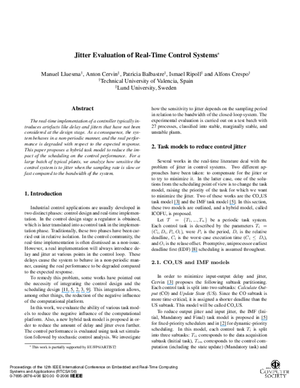 Pdf Jitter Evaluation Of Real Time Control Systems