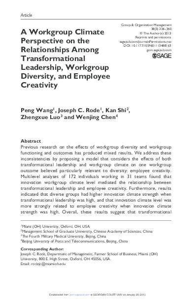 (PDF) A Workgroup Climate Perspective on the Relationships Among ...