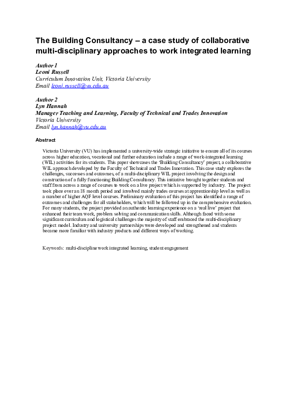 (DOC) The Building Consultancy – a case study of collaborative multi ...