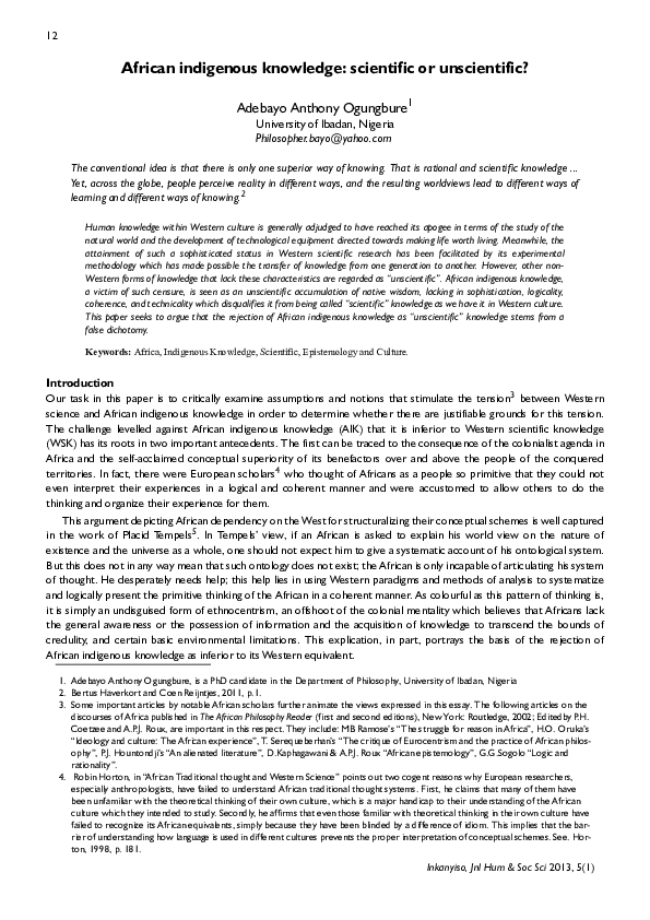 (PDF) African indigenous knowledge: scientific or unscientific