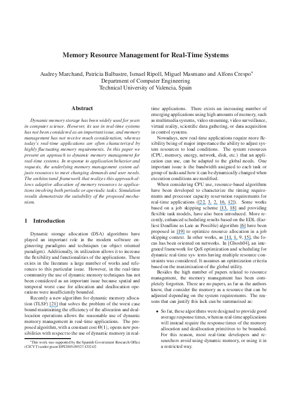 (PDF) Memory Resource Management for Real-Time Systems