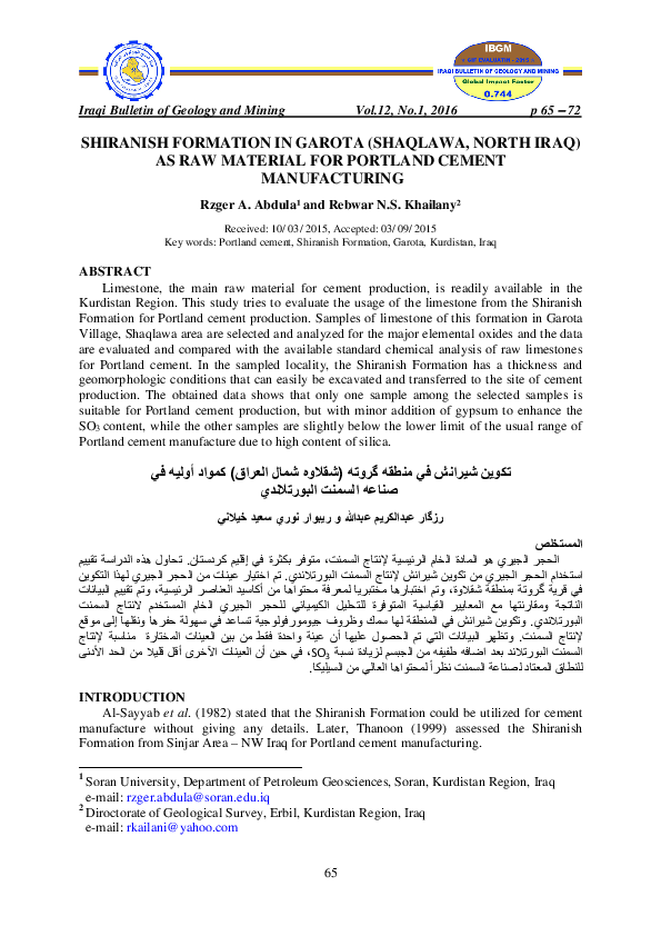 (PDF) SHIRANISH FORMATION IN GAROTA (SHAQLAWA, NORTH IRAQ) AS RAW ...