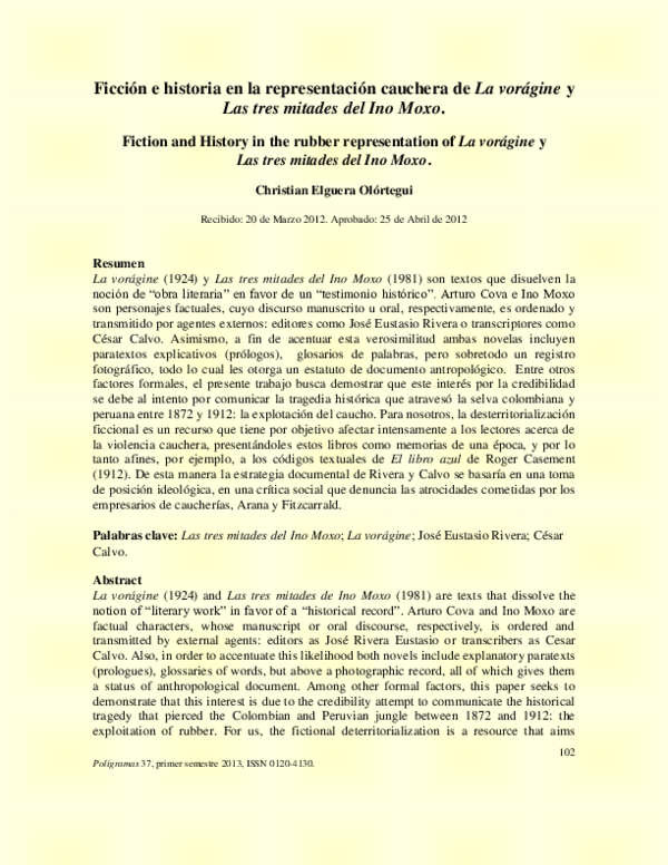(PDF) FICCIÓN E HISTORIA EN LA REPRESENTACIÓN CAUCHERA DE LA VORÁGINE Y ...