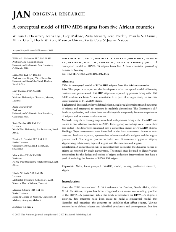 (PDF) A conceptual model of HIV/AIDS stigma from five African countries