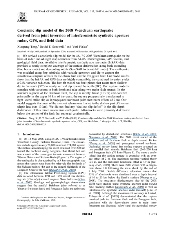 (PDF) Coseismic slip model of the 2008 Wenchuan earthquake derived from joint inversion of ...