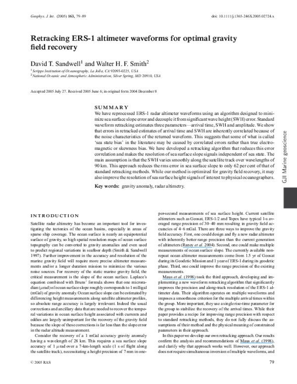 (PDF) Retracking ERS-1 altimeter waveforms for optimal gravity field recovery