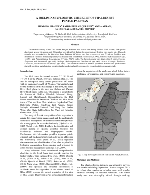 (PDF) A preliminary floristic checklist of Thal Desert Punjab, Pakistan