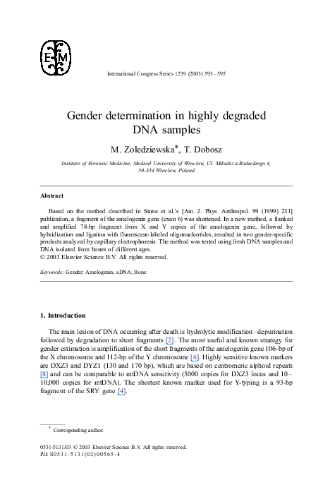 (PDF) Gender determination in highly degraded DNA samples
