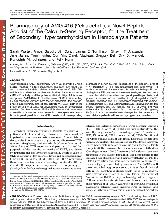 (PDF) Pharmacology of AMG 416 (Velcalcetide), a Novel Peptide Agonist ...