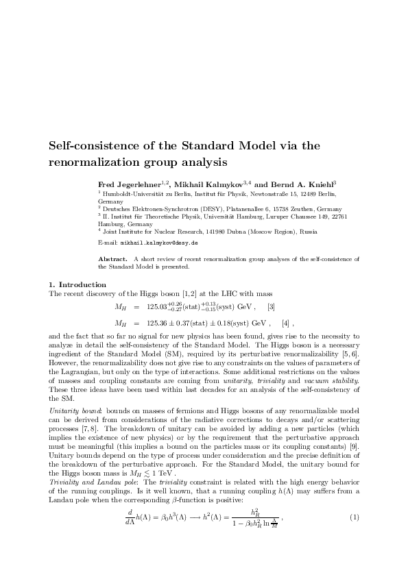 (PDF) Self-consistence of the Standard Model via the renormalization group analysis