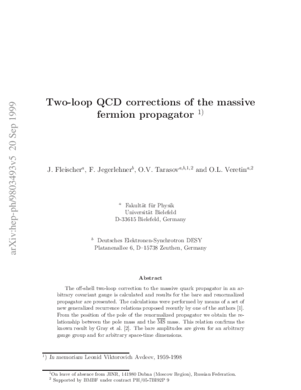 (PDF) Two-loop QCD corrections of the massive fermion propagator