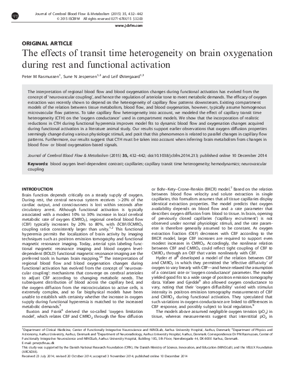 (PDF) The effects of transit time heterogeneity on brain oxygenation during rest and functional ...