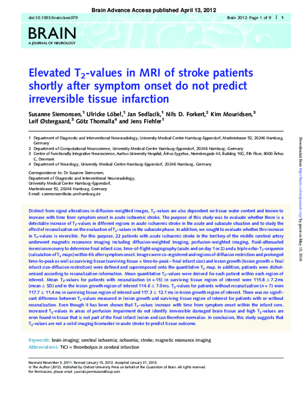 (PDF) Elevated T2-values in MRI of stroke patients shortly after ...