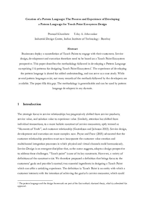 Creation of a Pattern Language: The Process and Experience of ...