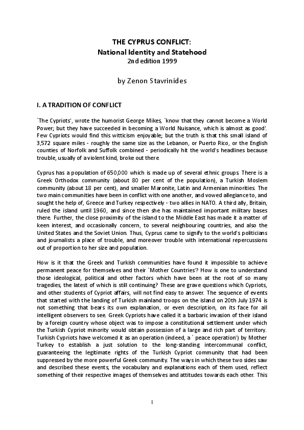 (PDF) THE CYPRUS CONFLICT: National Identity and Statehood