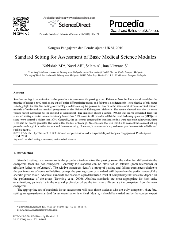 (PDF) Standard Setting for Assessment of Basic Medical Science Modules