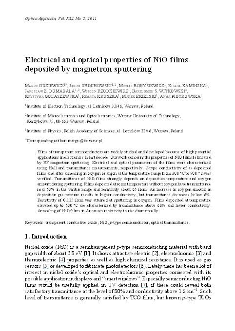 (PDF) Electrical and optical properties of NiO films deposited by ...