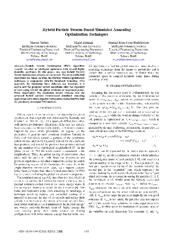 Pdf Hybrid Particle Swarm Based Simulated Annealing Optimization