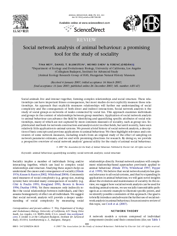 (PDF) Social network analysis of animal behaviour: a promising tool for ...