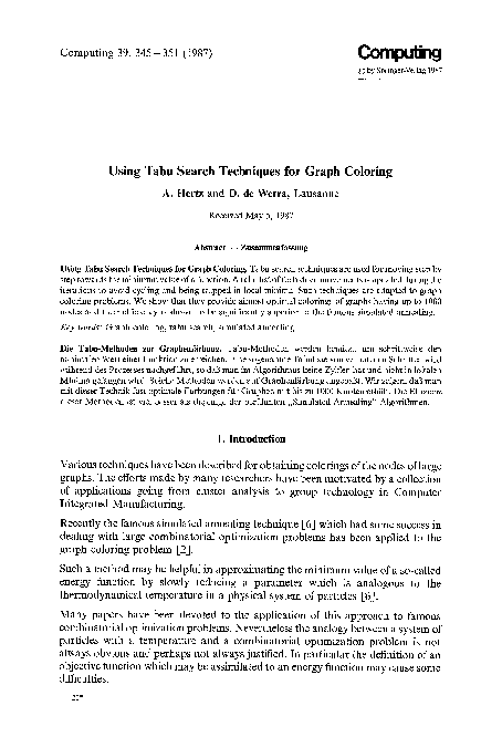 (PDF) Using Tabu Search Techniques for Graph Coloring