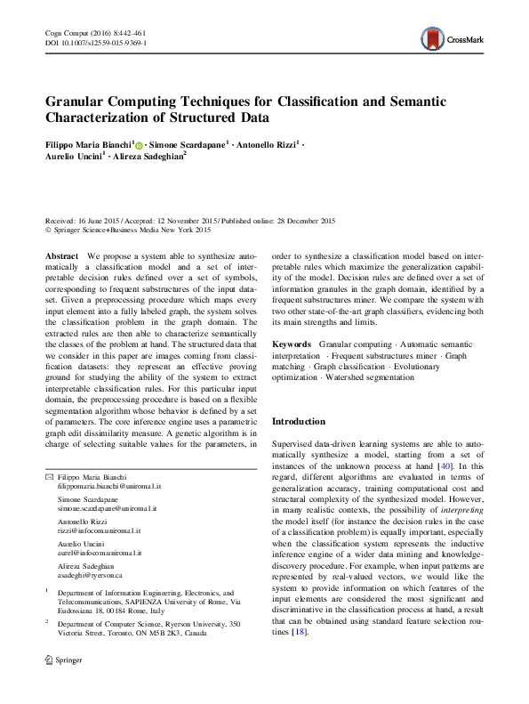 (PDF) Granular Computing Techniques for Classification and Semantic Characterization of ...