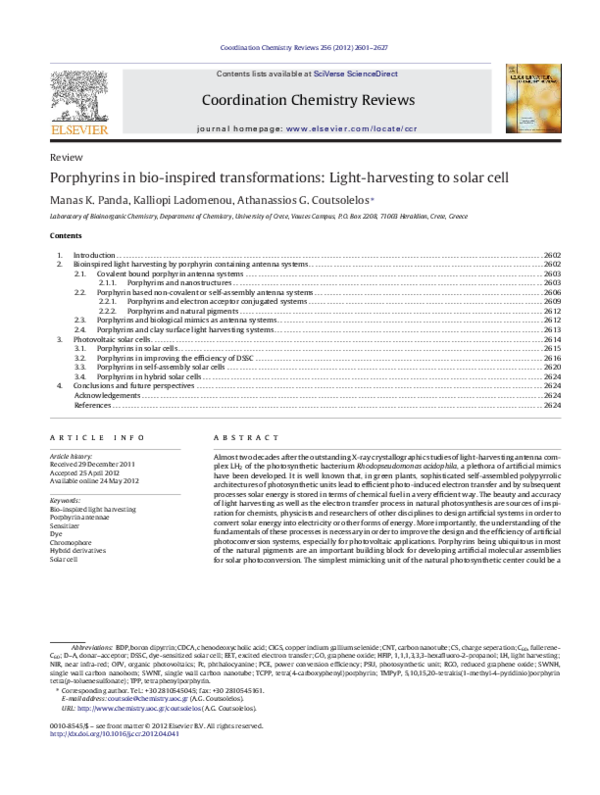 (PDF) Porphyrins in bio-inspired transformations: Light-harvesting to ...