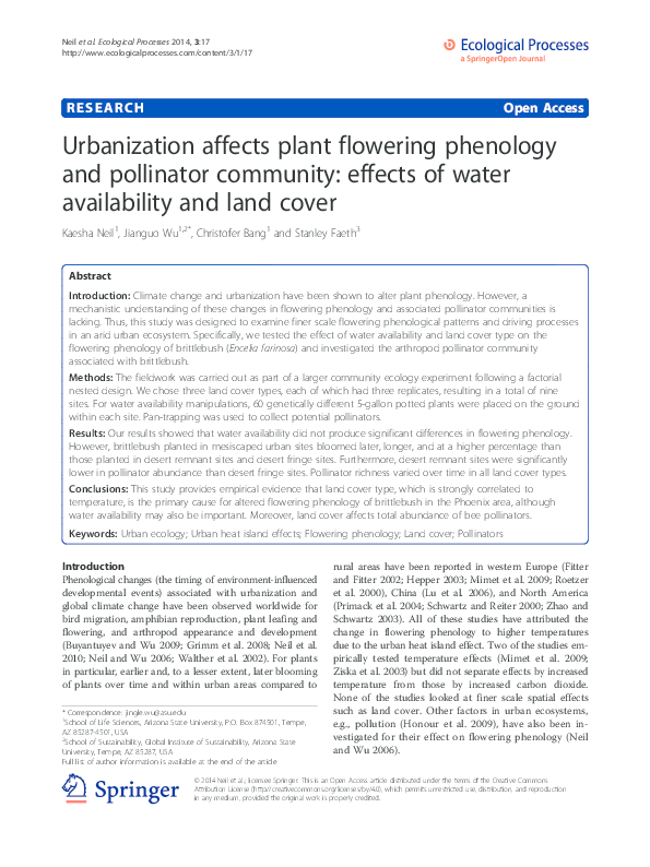 (PDF) Urbanization affects plant flowering phenology and pollinator ...