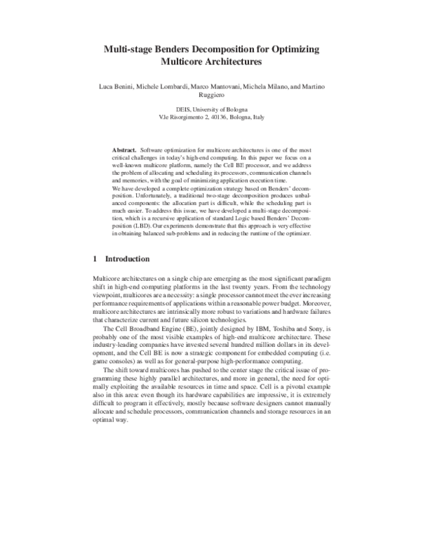 (PDF) Multi-stage Benders Decomposition for Optimizing Multicore Architectures
