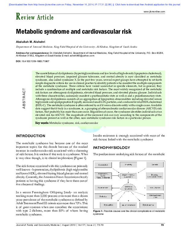 (PDF) The Metabolic Syndrome and Cardiovascular Risk