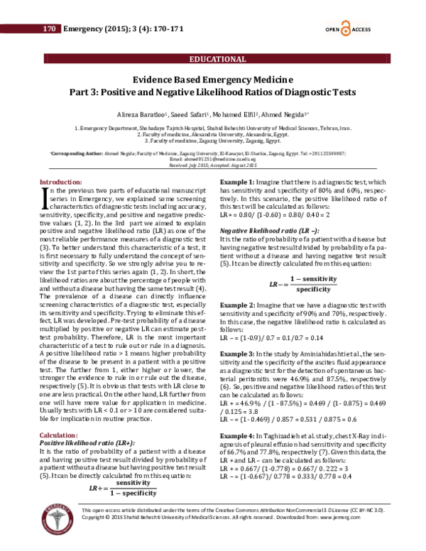 (PDF) Evidence Based Emergency Medicine Part 3: Positive and Negative ...