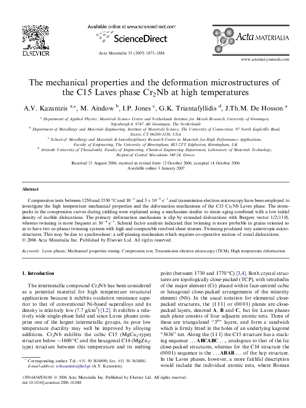 (PDF) The mechanical properties and the deformation microstructures of ...