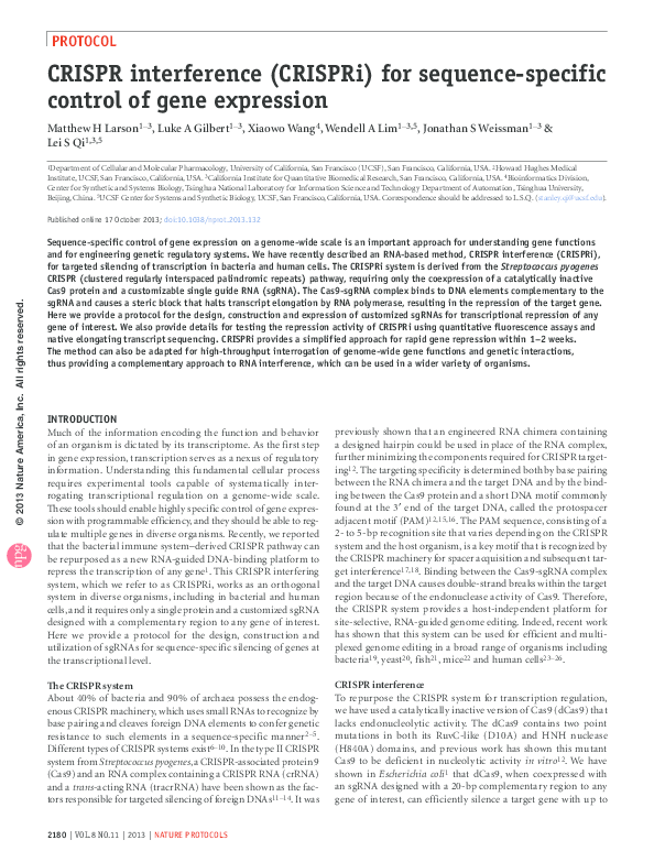 (PDF) CRISPR interference (CRISPRi) for sequence-specific control of ...