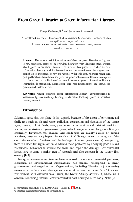 (PDF) From Green Libraries to Green Information Literacy