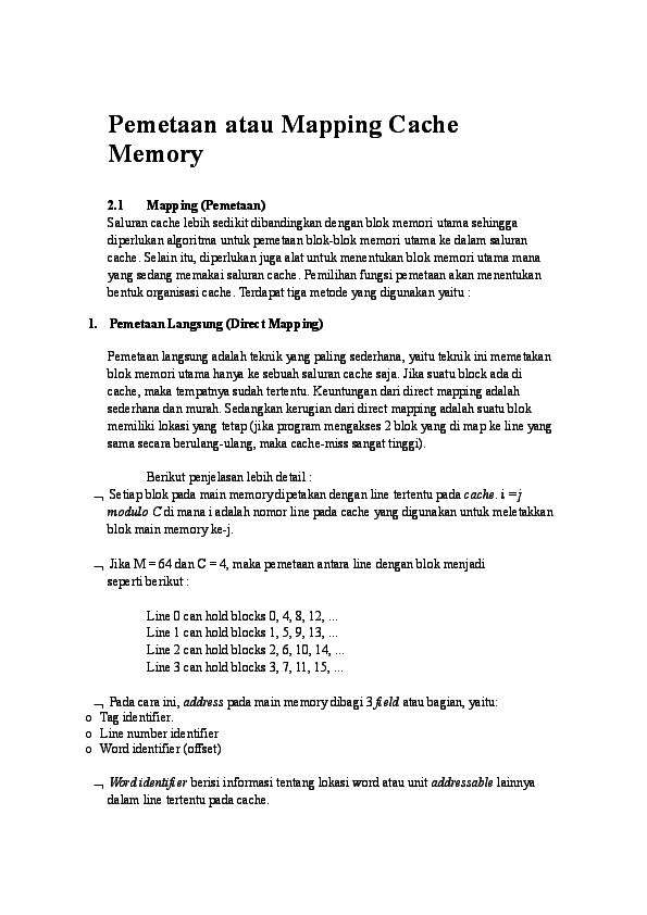 (DOC) Pemetaan atau Mapping Cache Memory 2.1 Mapping (Pemetaan