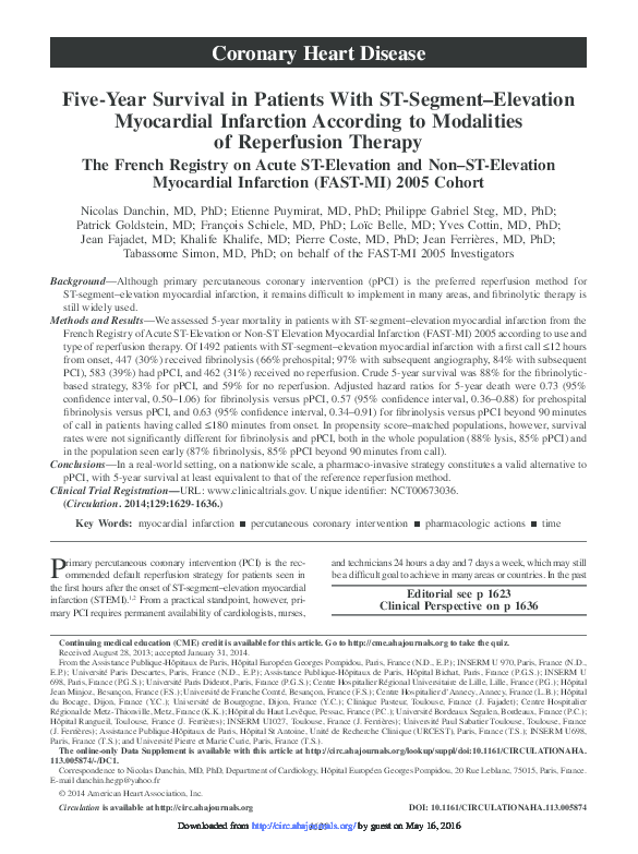 (PDF) Five-year survival in patients with ST-segment elevation myocardial infarction according ...