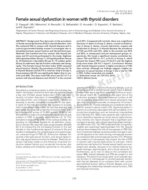 Pdf Female Sexual Dysfunction In Women With Thyroid Disorders