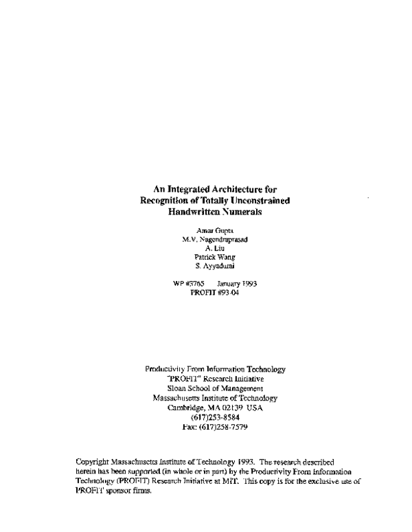 Pdf An Integrated Architecture For Recognition Of Totally Unconstrained Handwritten Numerals